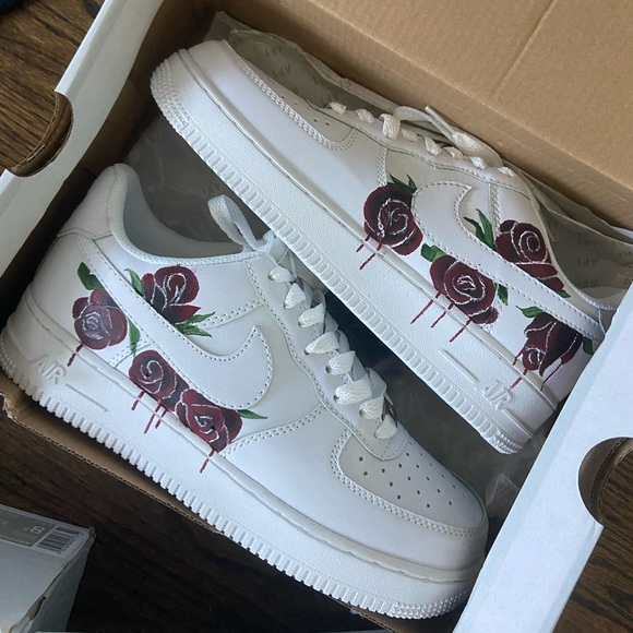 Nike | Shoes | Red Dripping Rose Hand Painted Nike Air Force Ones ...